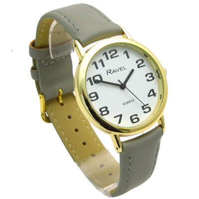 Ravel Mens Super-Clear Easy Read Quartz Watch Grey Strap White Face ...
