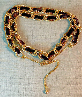 Black Fabric and Braided Gold Tone Cuban Link Chain Choker Extender ...