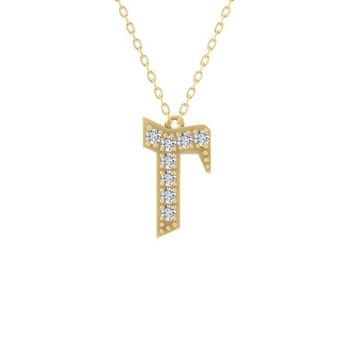 10k Yellow Gold Diamond Initial r Pendant Necklace 18" Silver Cable ...