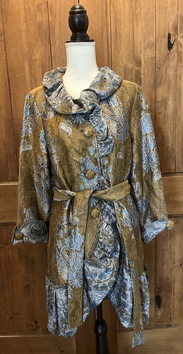 Samuel Dong Women's Bubble Trench Coat Jacket New Sz L Paisley Ruffle ...