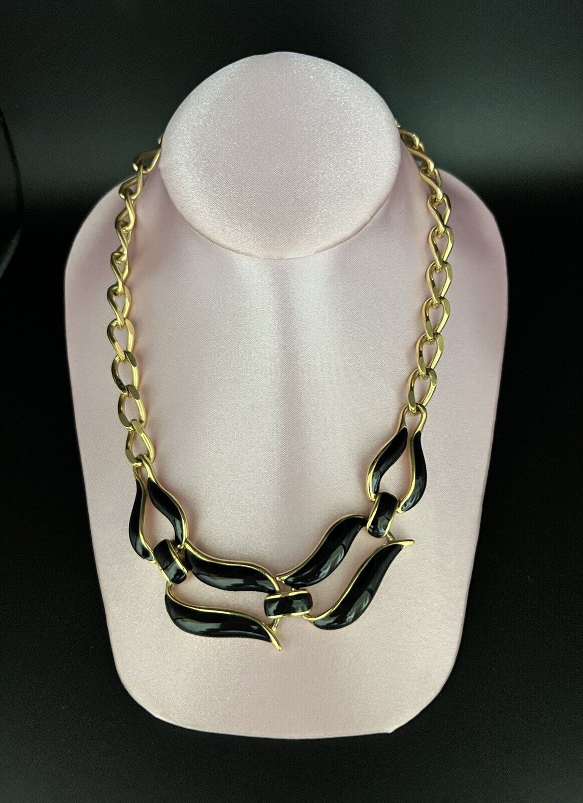 Vintage Signed MONET Black Enamel Brass Plated Chunky… - Gem