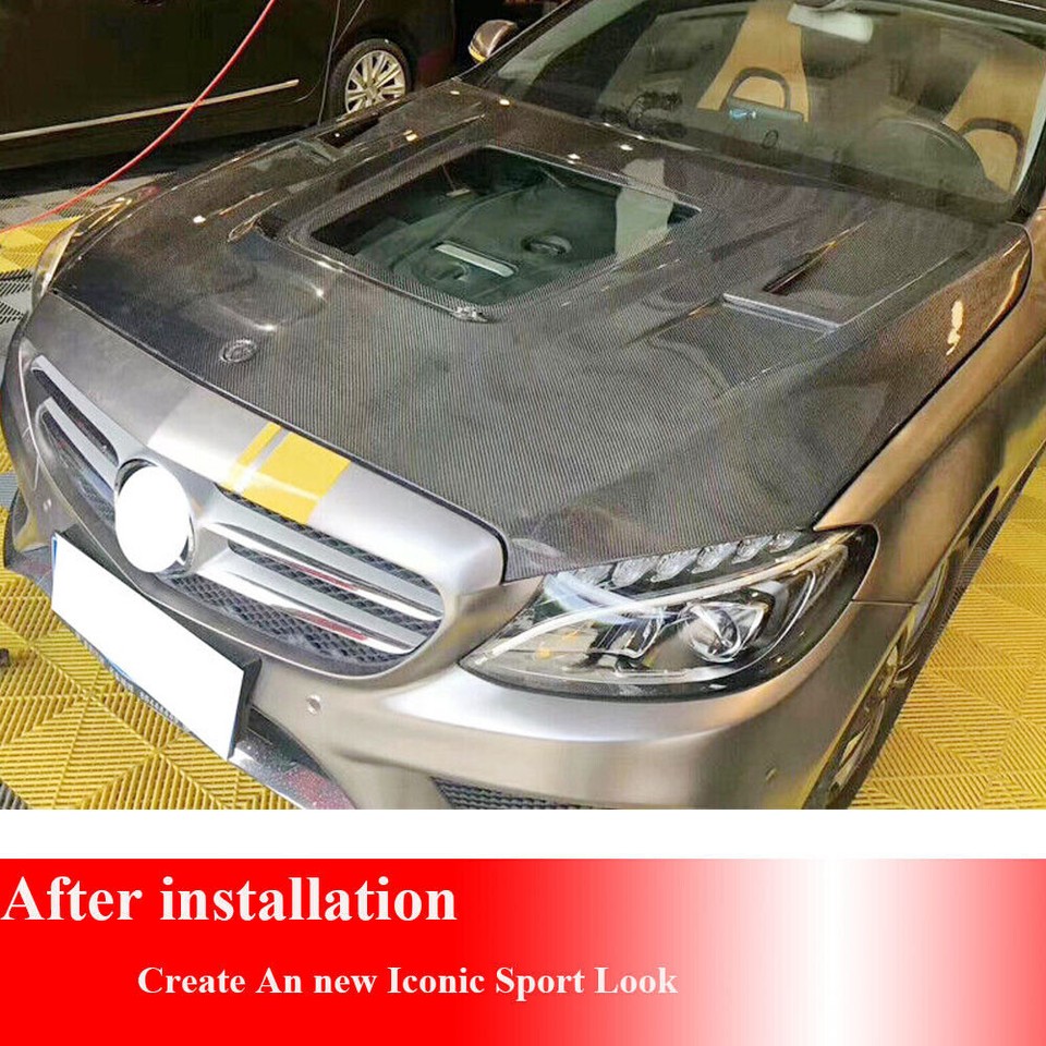 REAL CARBON Engine Hood Bonnet Cover For Benz W205 C250 C300 C43 2015 ...