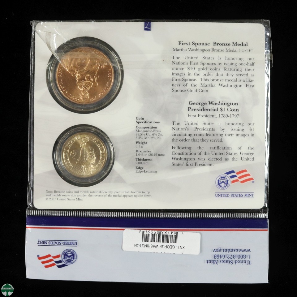 US Mint 2007 George Washington Presidential $1 Coin & First Spouse ...