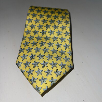Vineyard Vines Silk Neck Tie Stars Mens Necktie Starfish Pattern Yellow ...