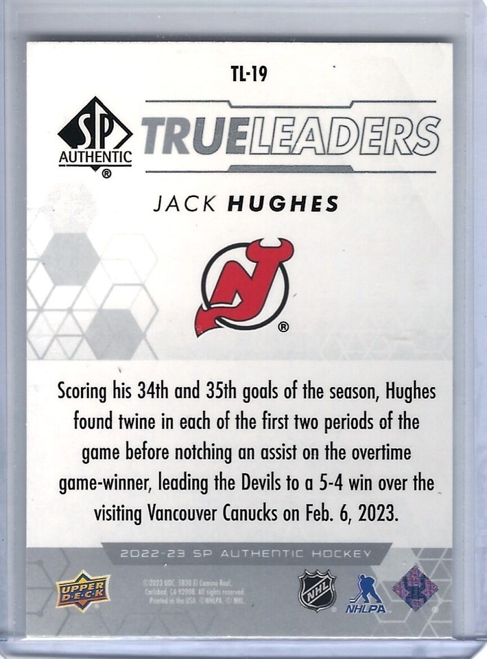 2022-23 SP Authentic True Leaders #TL19 Jack Hughes | eBay