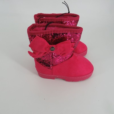 Bebe Toddler Girl Glitter Bow Faux Fur Lined Pull On Pink Boot Size 8 ...
