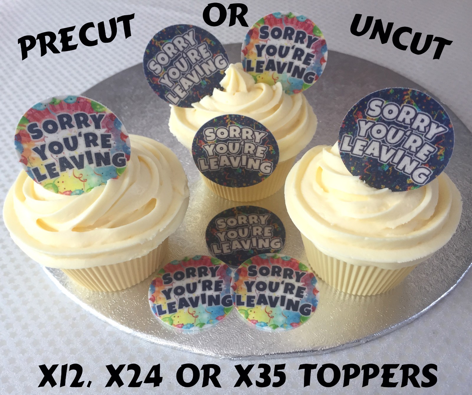 1.5 Inch Sorry Youre Leaving Edible Wafer Rice Paper Party Cupcake Bun ...