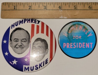 Vintage 1968 Hubert Humphrey Campaign Buttons -Lot of 2- Rare ...