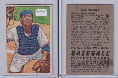 1952 Bowman Baseball Card # 225 Del Wilber Rookie Red Sox GOOD ! | eBay
