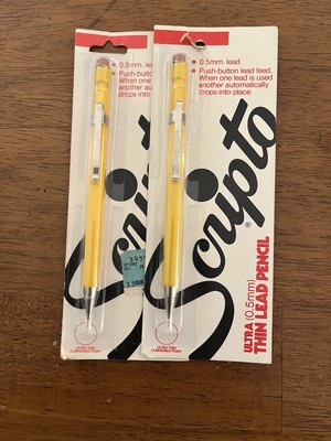 2- NEW SEALED VINTAGE SCRIPTO ULTRA THIN LEAD MECHANICAL PENCIL YELLOW ...