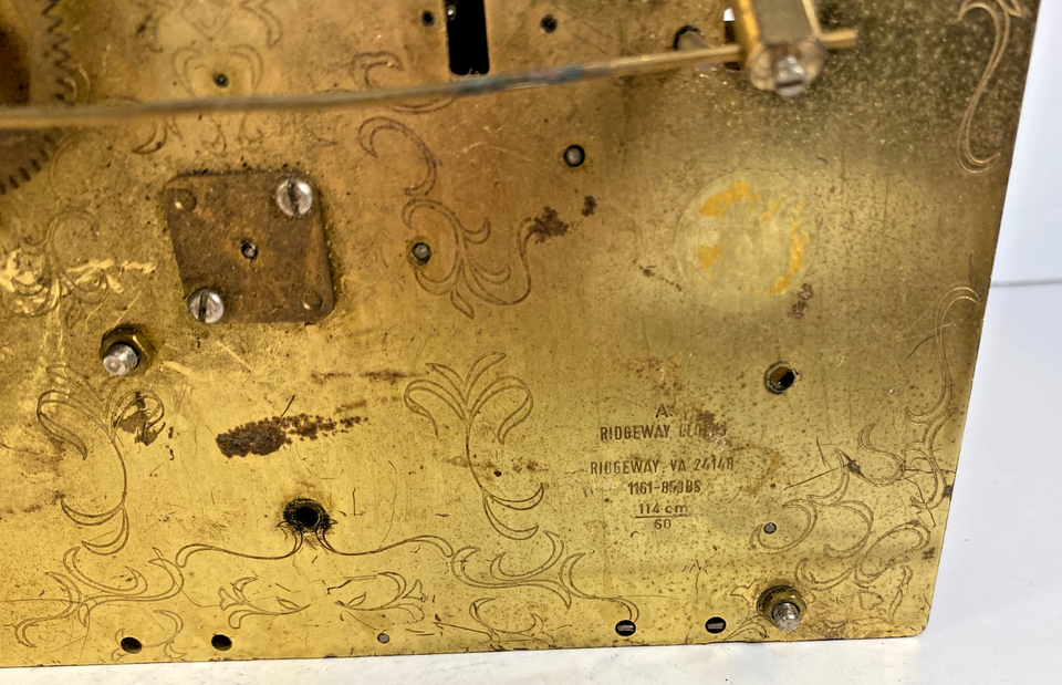 Ridgeway Clock Mfg 1161-853BS Clock Movement 114cm Used Parts or ...