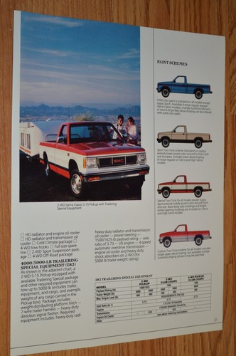 1986 GMC S15 TRUCK PAINT SCHEMES / OPTIONS ORIGINAL DEALER ...