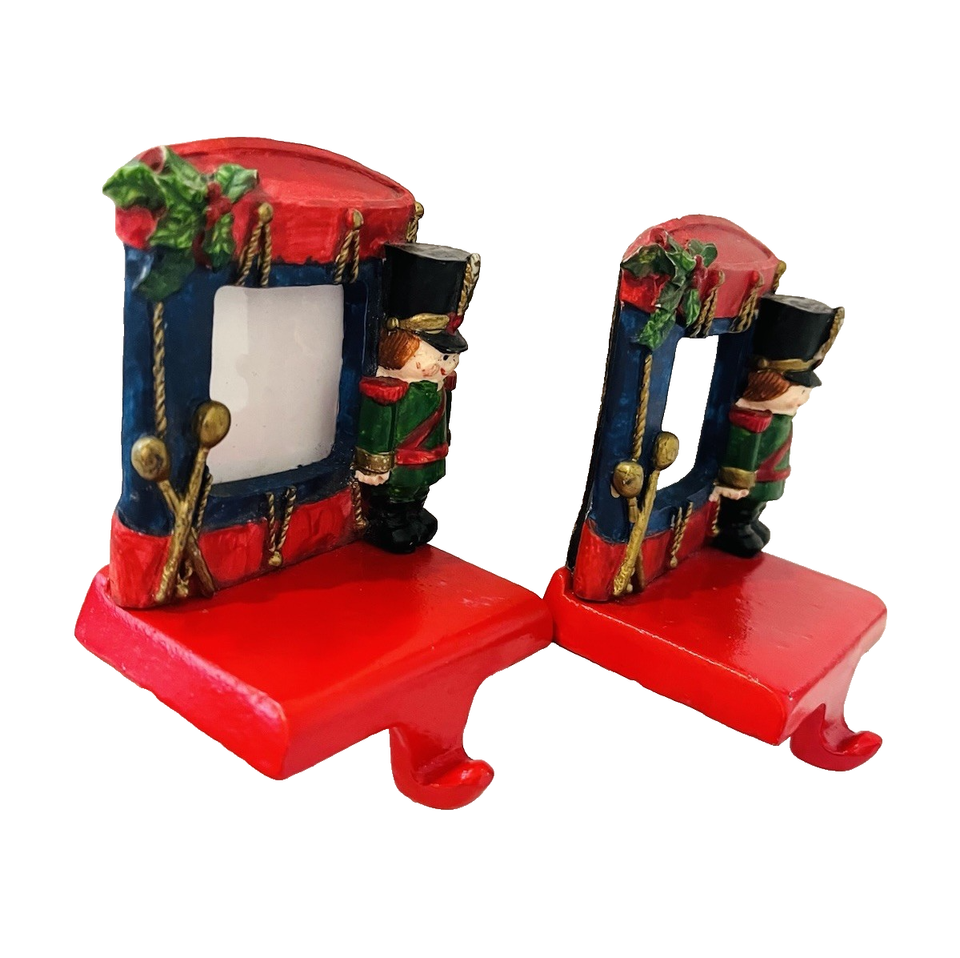 Two Vtg Cast Iron Christmas Stocking Hangers Photo Frame Soldiers ...