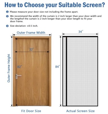 NEW! Reversible Heavy Duty Magnetic Screen Door Cover with Mesh, 32" x ...
