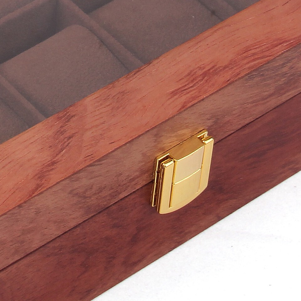 10 Slots Vintage Watch Display Box Case Glass Top Wood Jewelry Storage ...