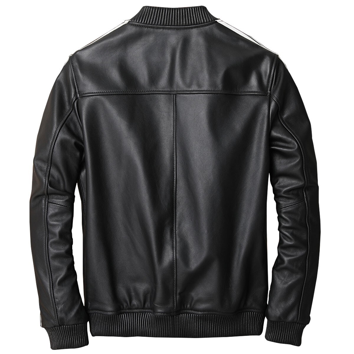 Men's Real Leather Jacket Baseball Jacket Classic White Stripe for ...
