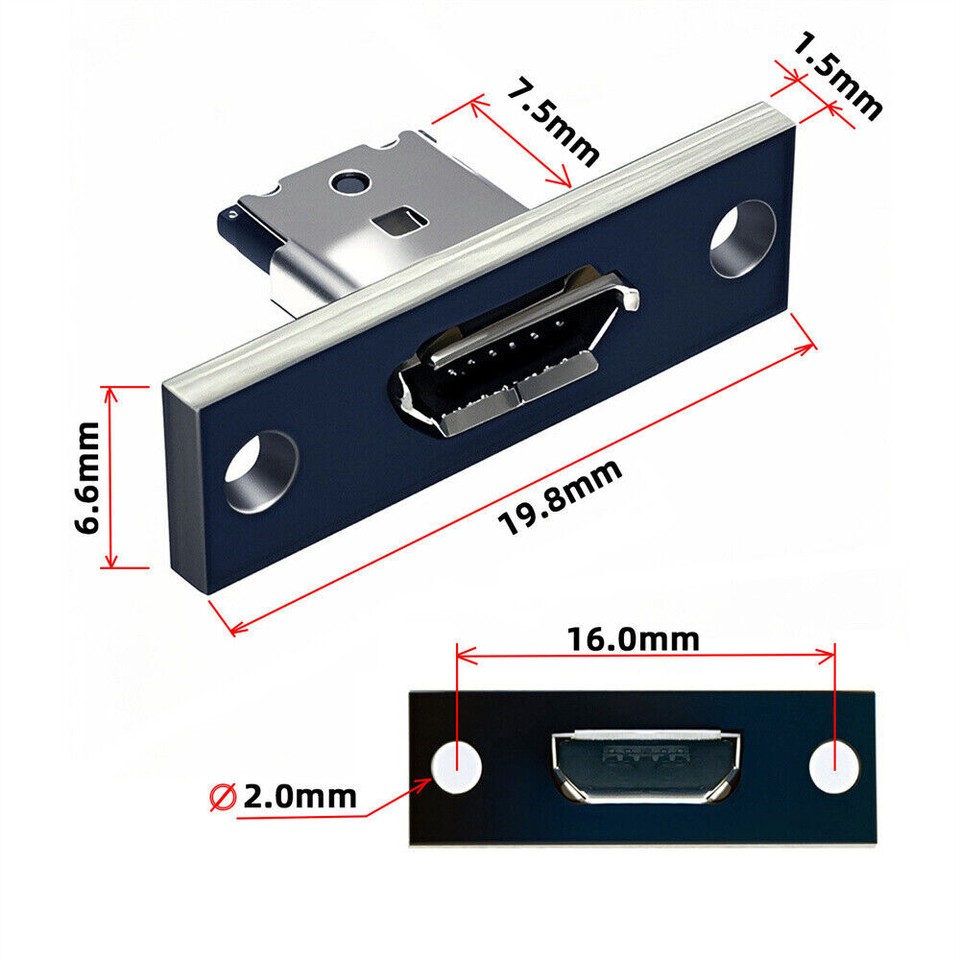 Micro-USB 5Pin Female Type-B Socket DIY OEM Connector Panel Mount Type ...