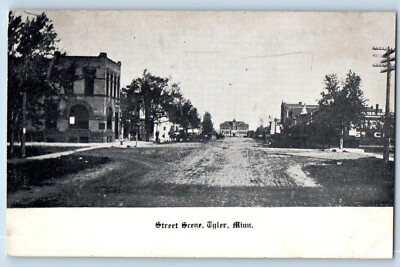 Tyler Minnesota Postcard Street Scene Buildings Road Trees 1908 Antique ...