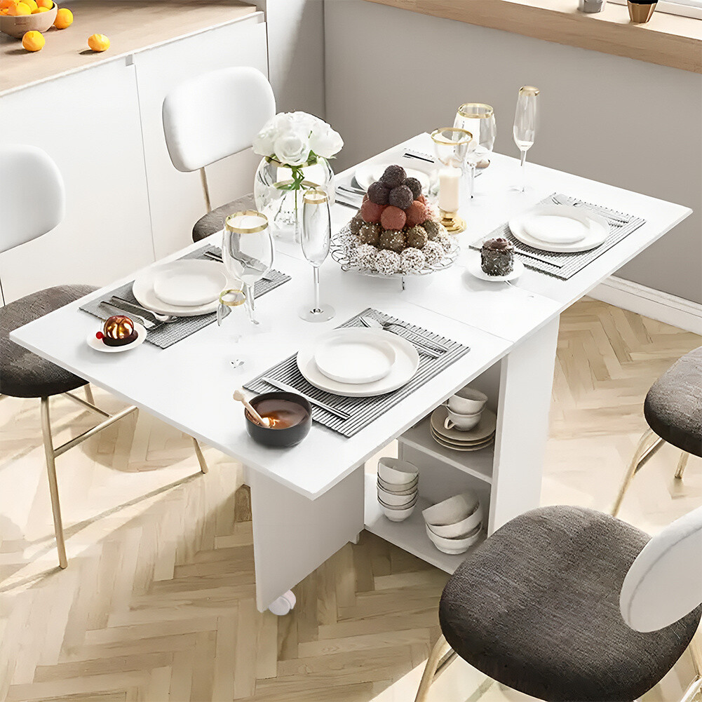 NEW Mobile Drop Leaf Folding Dining Table Space Saving Extendable ...