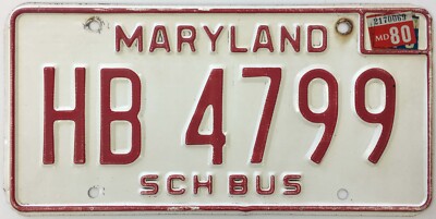 Vintage Maryland 1980 SCHOOL BUS License Plate, HB 4799 | eBay