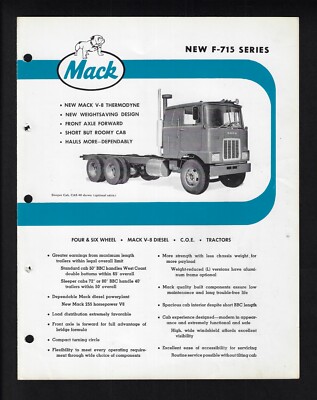 MACK F-715 SERIES TRUCKS 4 PAGE SPECIFICATIONS BROCHURE 1962 | eBay ...