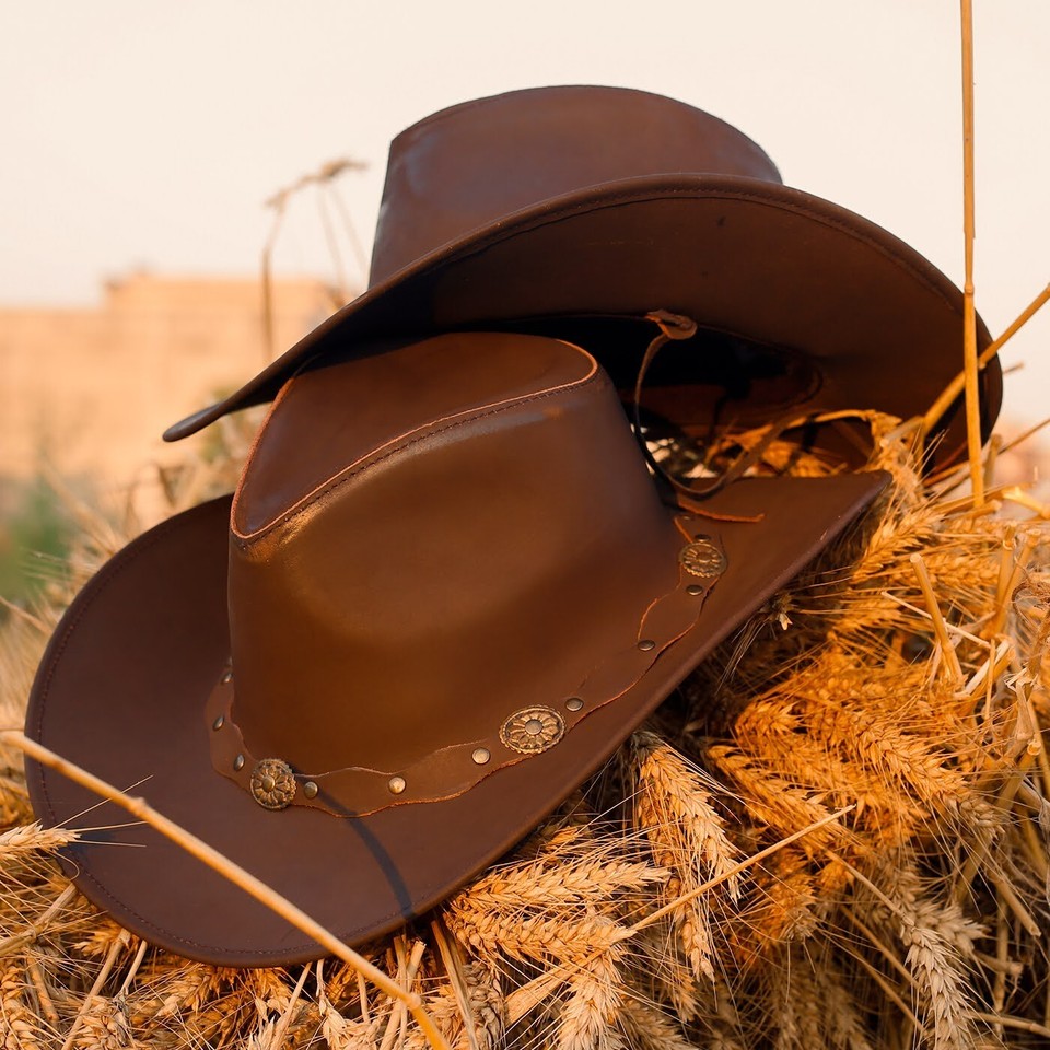 HADZAM Brown Shapeable Western Outback Leather Cowboy Hat for Men and ...