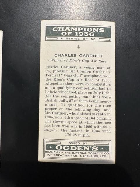 1937 Ogden's Champions of 1936 Card # 4 Charles Gardner NM | eBay