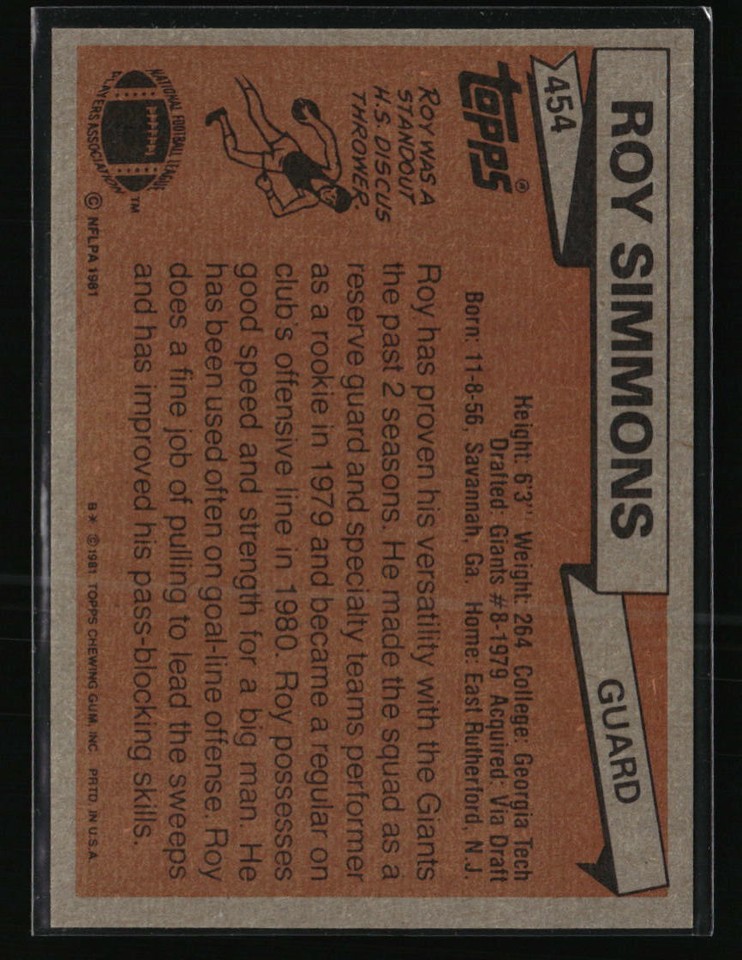 Roy Simmons 1981 Topps #454 Football Card | eBay