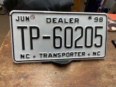 License Plate Tag Transporter Dealer North Carolina 1998 TP 60205 ...