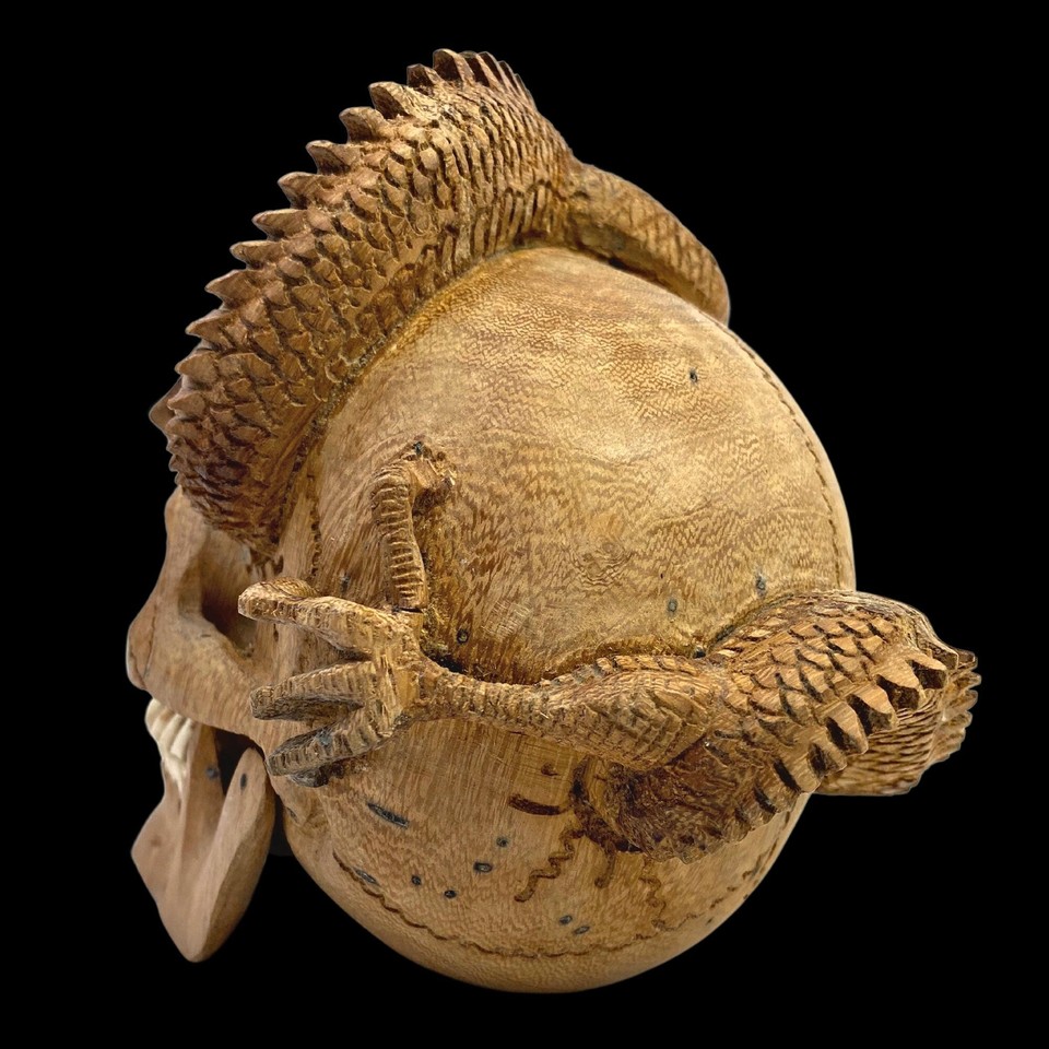 Skull Replica Sculpture Dragon Naga Hand CARVED Art Bali Wood Carving ...