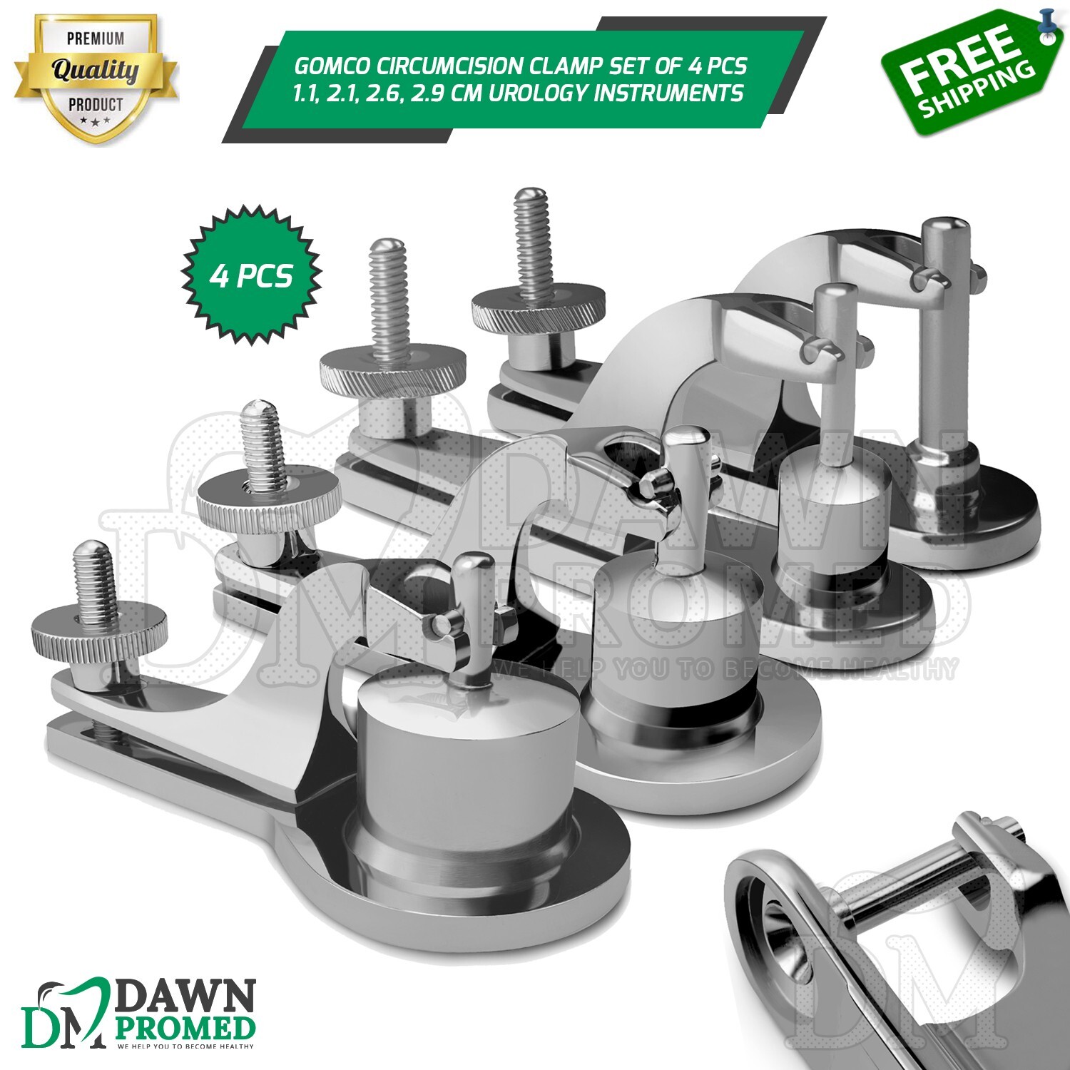 German Grade Gomco Circumcision Clamp 4 Pcs Urology Set 1.1, 2.1, 2.6 ...