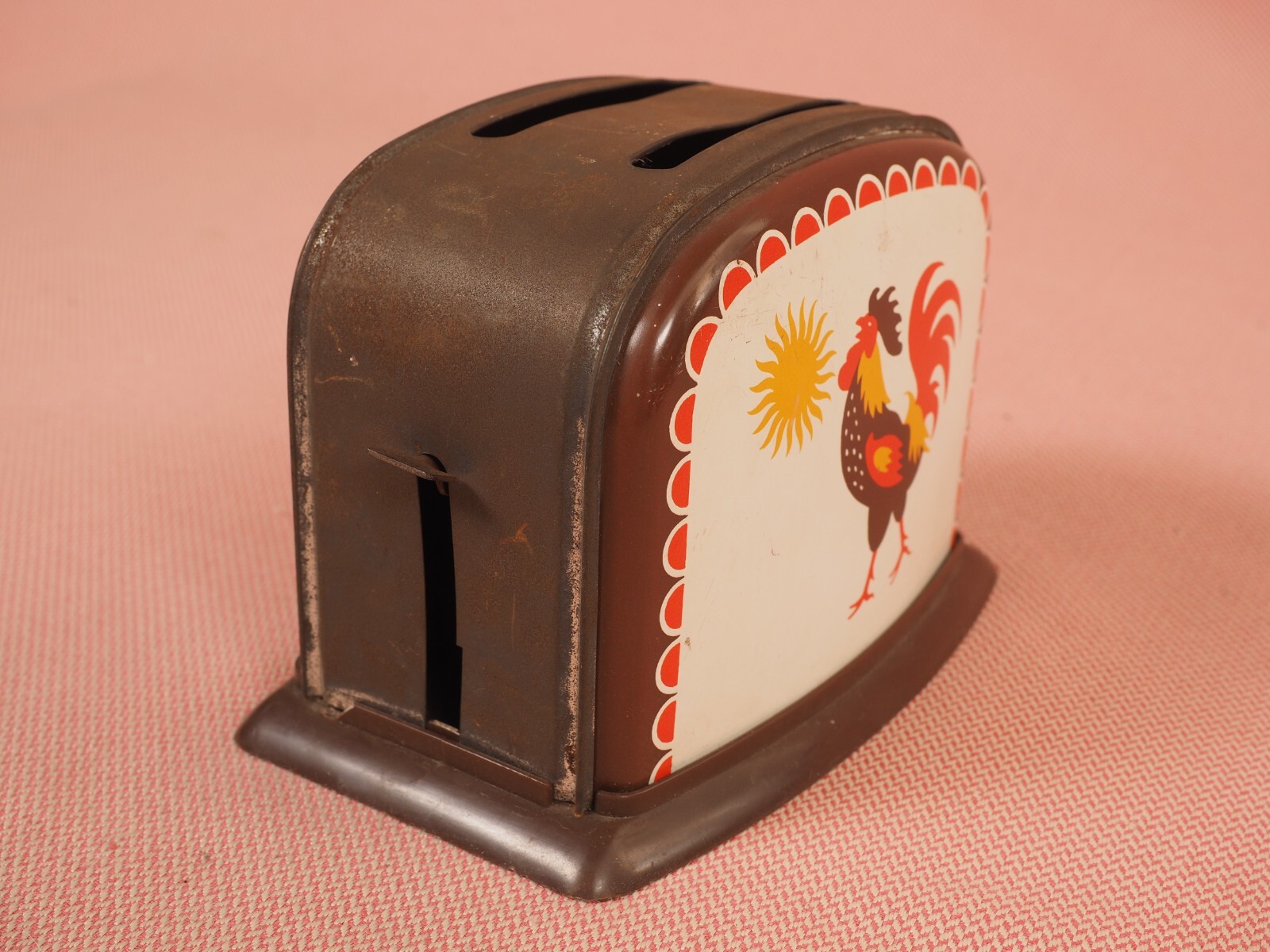 Vintage Rooster Tin Toy Toaster 14 Plates Brown Orange Color Mid ...