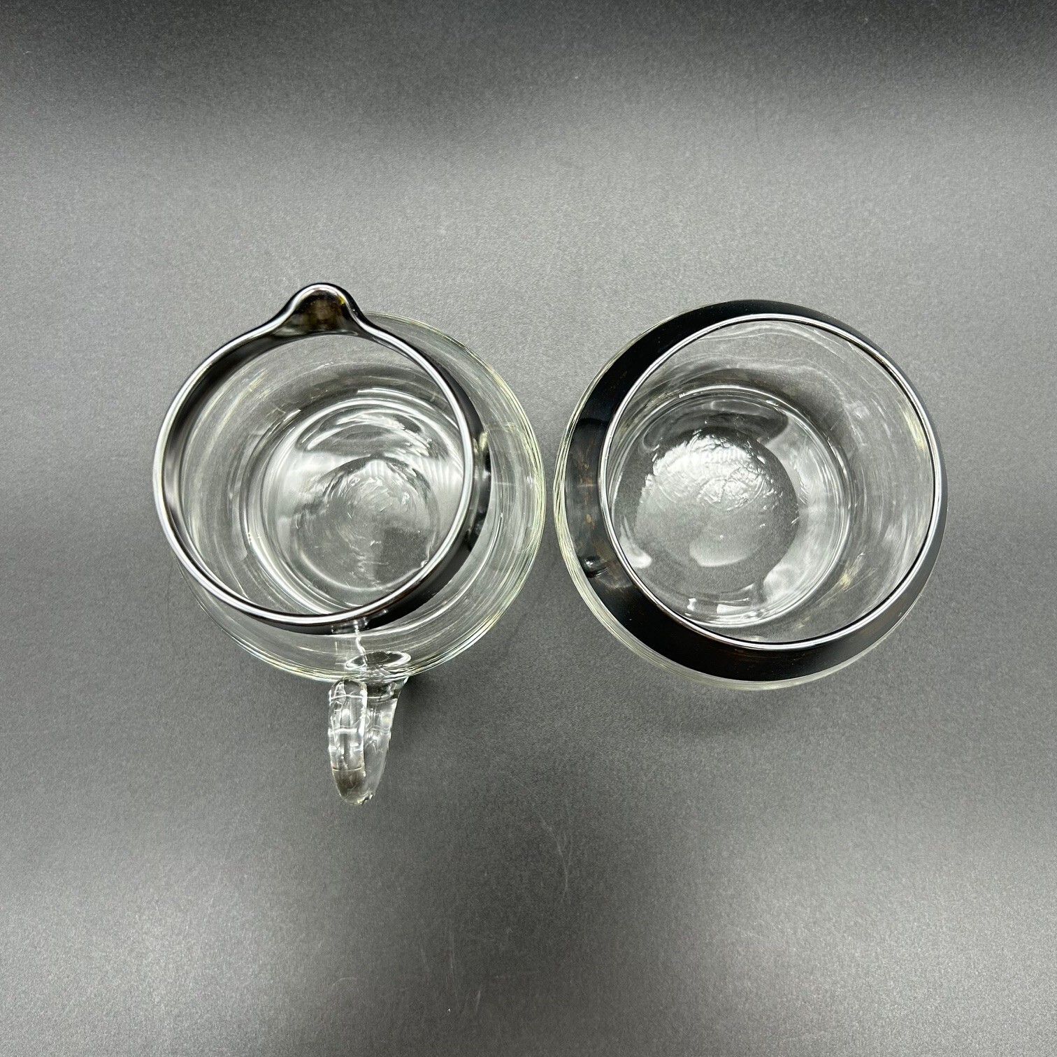 MCM Dorothy Thorpe Style Roly Poly Cream & Sugar with Thick Silver Band ...