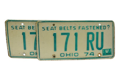 Ohio License Plates Matched Pair - 171 RU Seat Belts Fastened 1974 ...