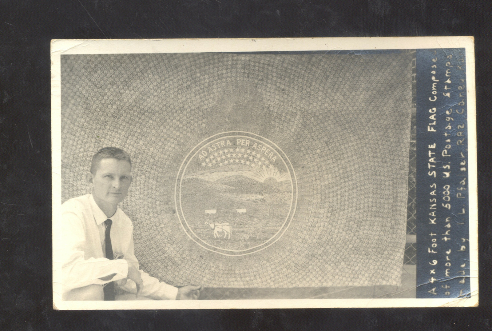 RPPC KANSAS STATE FLAGE MADE OF POSTAGE STAMPS UNUSUAL STAMP REAL PHOTO ...