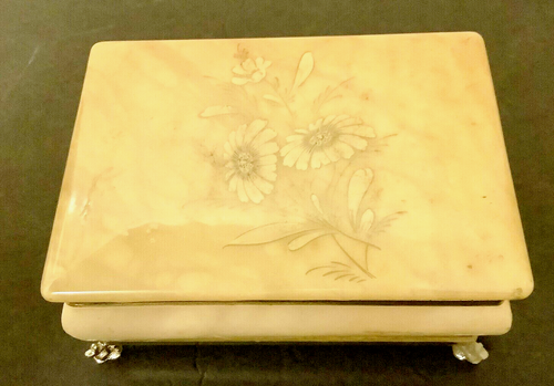 1950s ALABASTER Casket/Box Footed Hinged Vintage 5 1/2" x 4" made ITALY ...