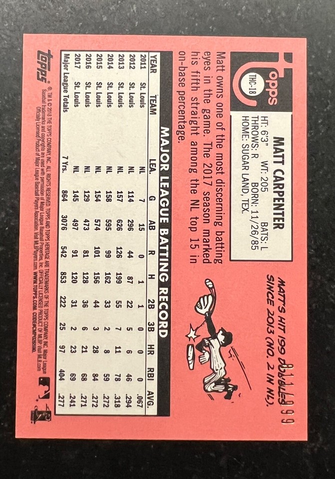2018 Topps Heritage Chrome Matt Carpenter #18 811/999 | eBay