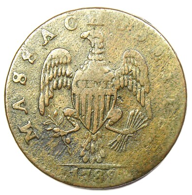 1788 Massachusetts Cent Colonial Copper Coin 1C - Rare Early Colonial ...