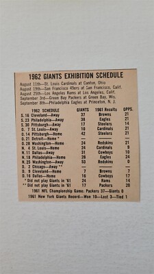 New York Giants 1962 TD Football Schedule | eBay