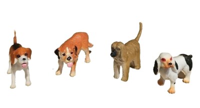 Vintage 3" Plastic Toy Dog Figures Set of 4 Different Breeds | eBay