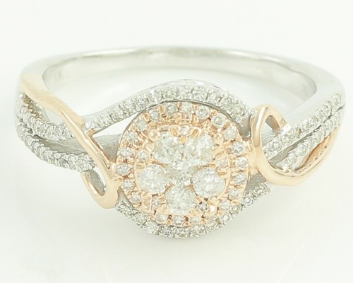 Sparkling 10K White Rose GOLD .75 CT TW DIAMOND Cluster RING Size 7 ...