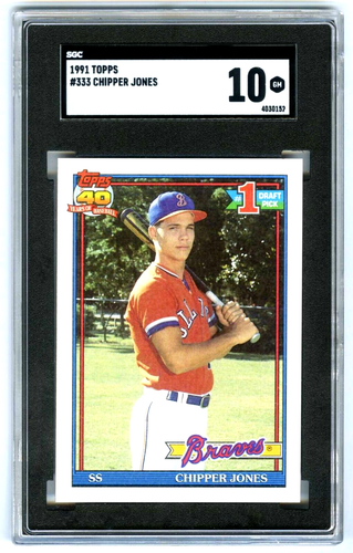 CHIPPER JONES~1991 TOPPS SGC-10 GEM-MT GRADED MLB ROOKIE RC CARD #333 ...