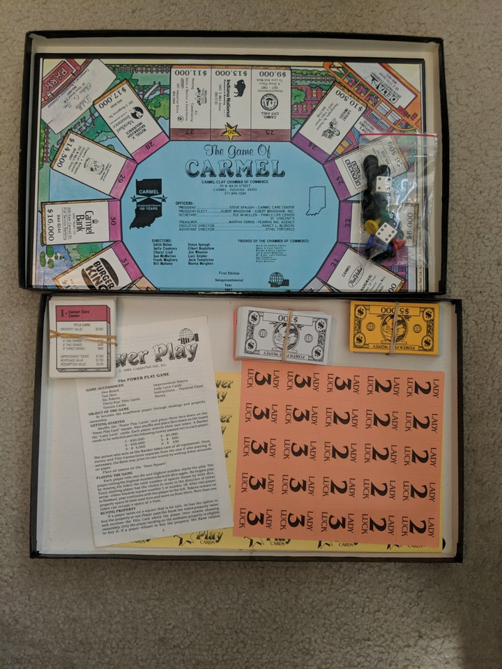 Power Play Board Game Hometown Monopoly Carmel Indiana Euc 1984 CIB | eBay
