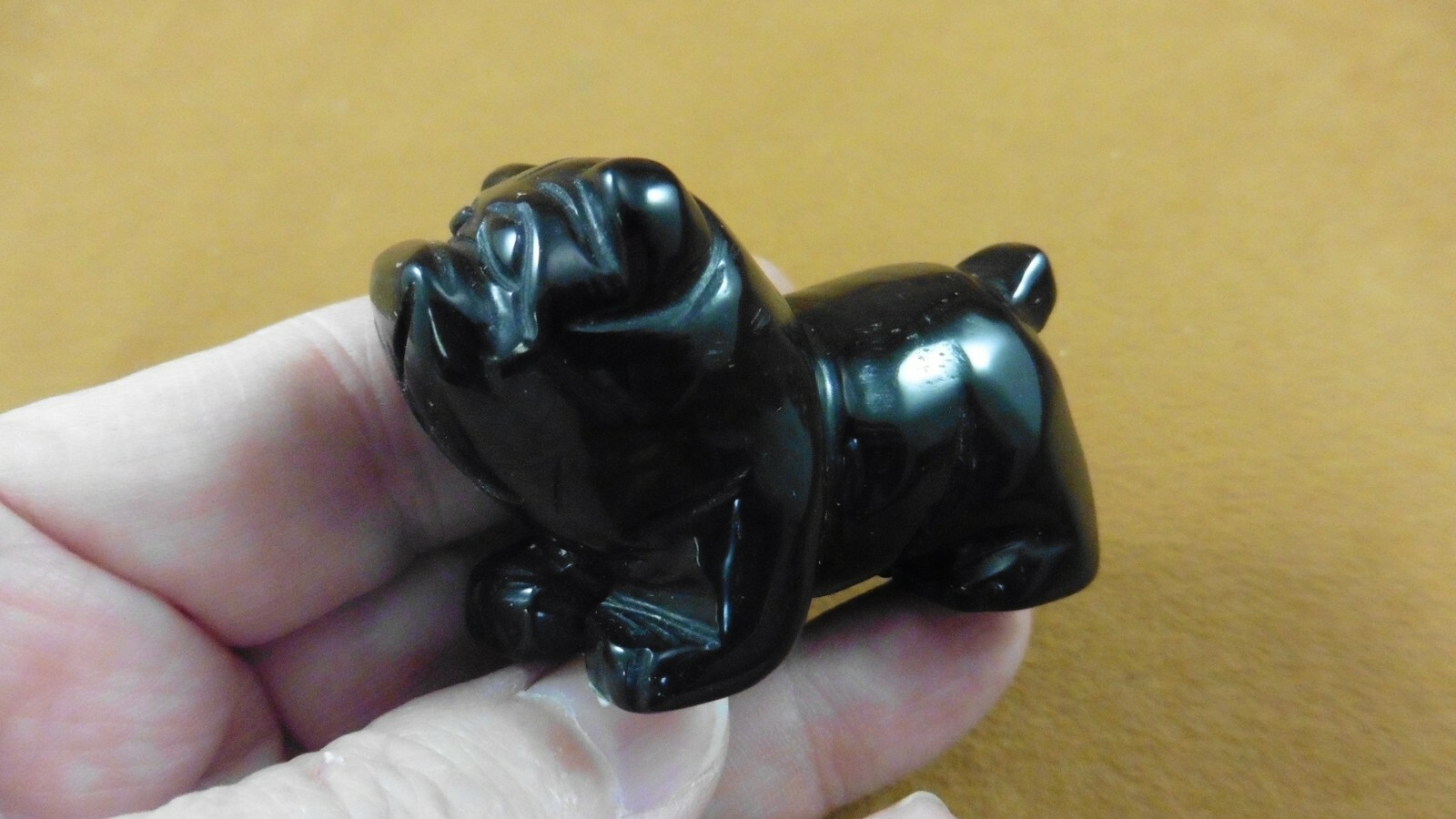 Y-DOG-EB-711) Black Onyx BULLDOG bull dog carving FIGURINE gemstone I ...