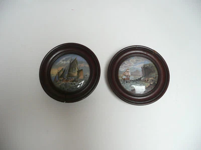 Pair Framed Antique Victorian Pot Lids Pratt | Grelly UK