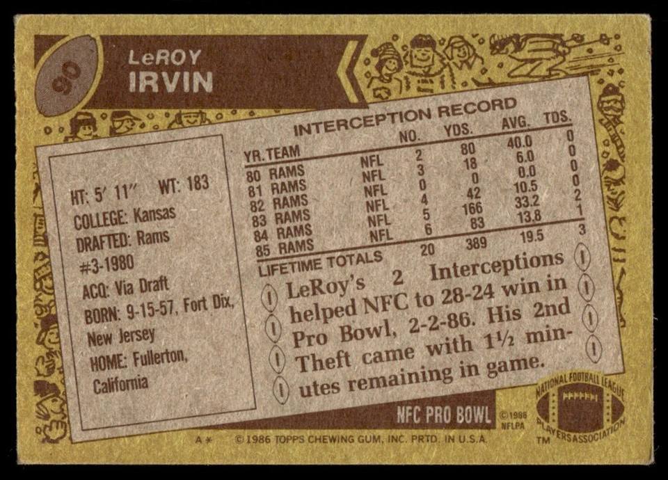 1986 Topps #90 LeRoy Irvin Los Angeles Rams | eBay