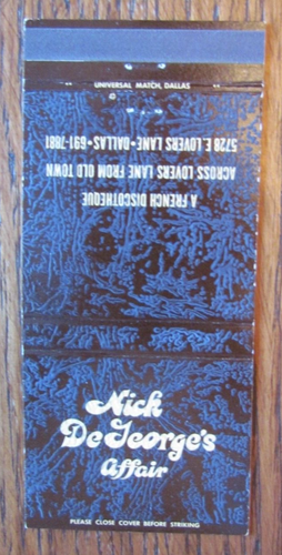 FILIGREE MATCHBOOK COVER: NICK DE GEORGE'S AFFAIR DISCO (DALLAS, TEXAS ...