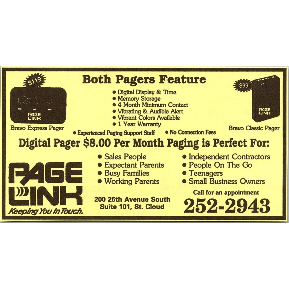 Page Link Keeping You in Touch Digital Pager St. Cloud MN 1995 Ad SAG8 ...