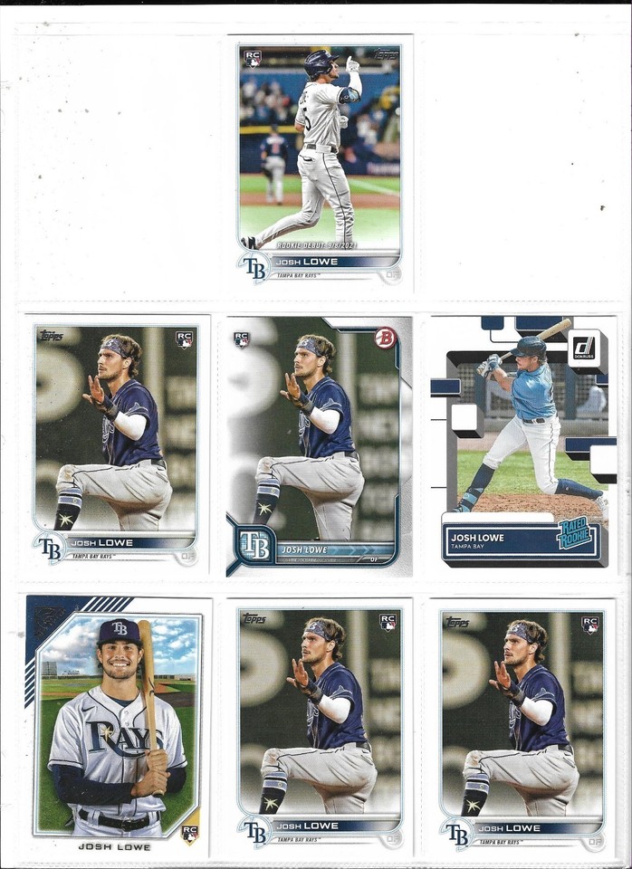 JOSH LOWE (TAMPA BAY RAYS) - 2022 BASEBALL INSERT/BASE RC'S - 16 RC LOT ...