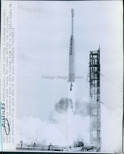 1969 Delta Rocket Carrying Sunshine Satellite Oso 5 Nasa Wirephoto 8X10 ...